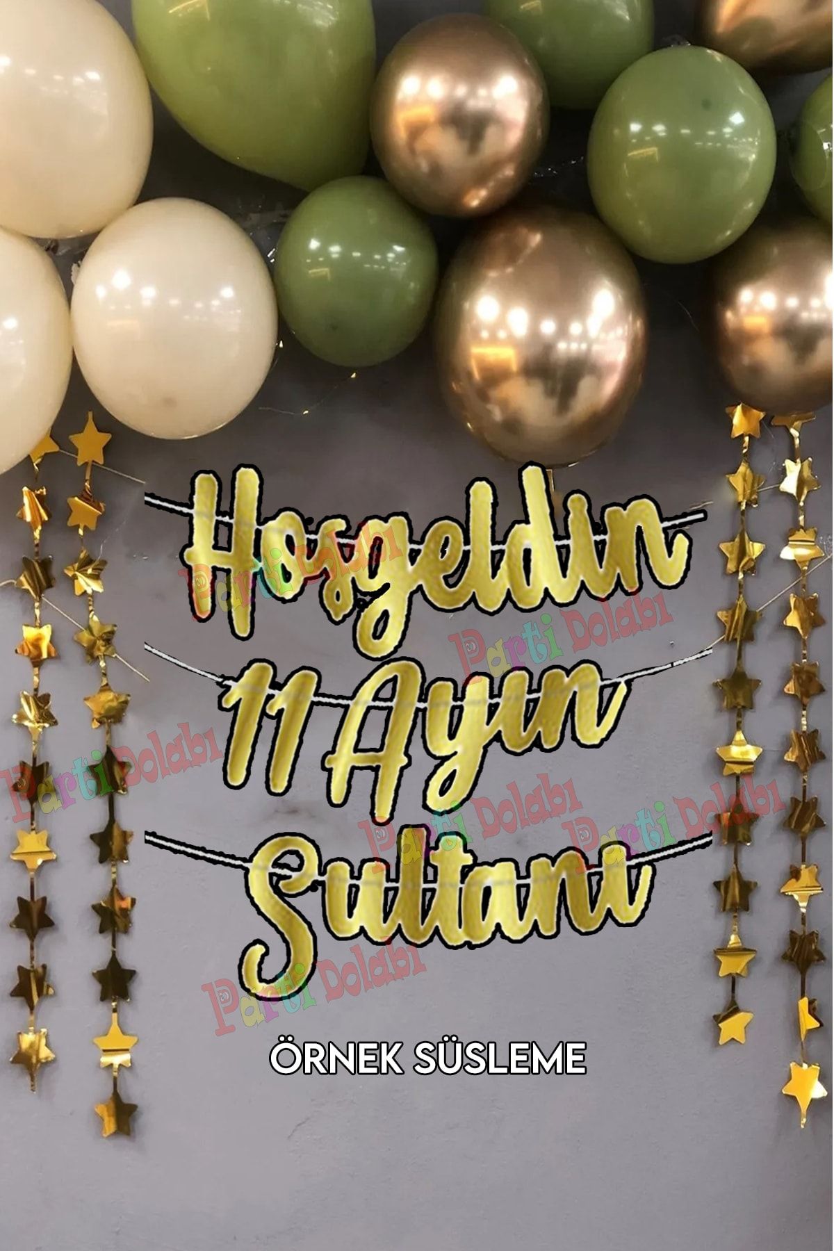 Kaligrafi "hoşgeldin 11 Ayın Sultanı" Yazılı Banner Gold 200x30 Ramazan Bayramı Altın Renginde Süs